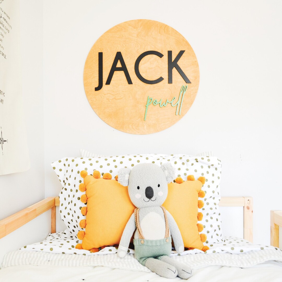 Personalized Wooden Kids Round Sign Custom Nursery Decor Cute and ...