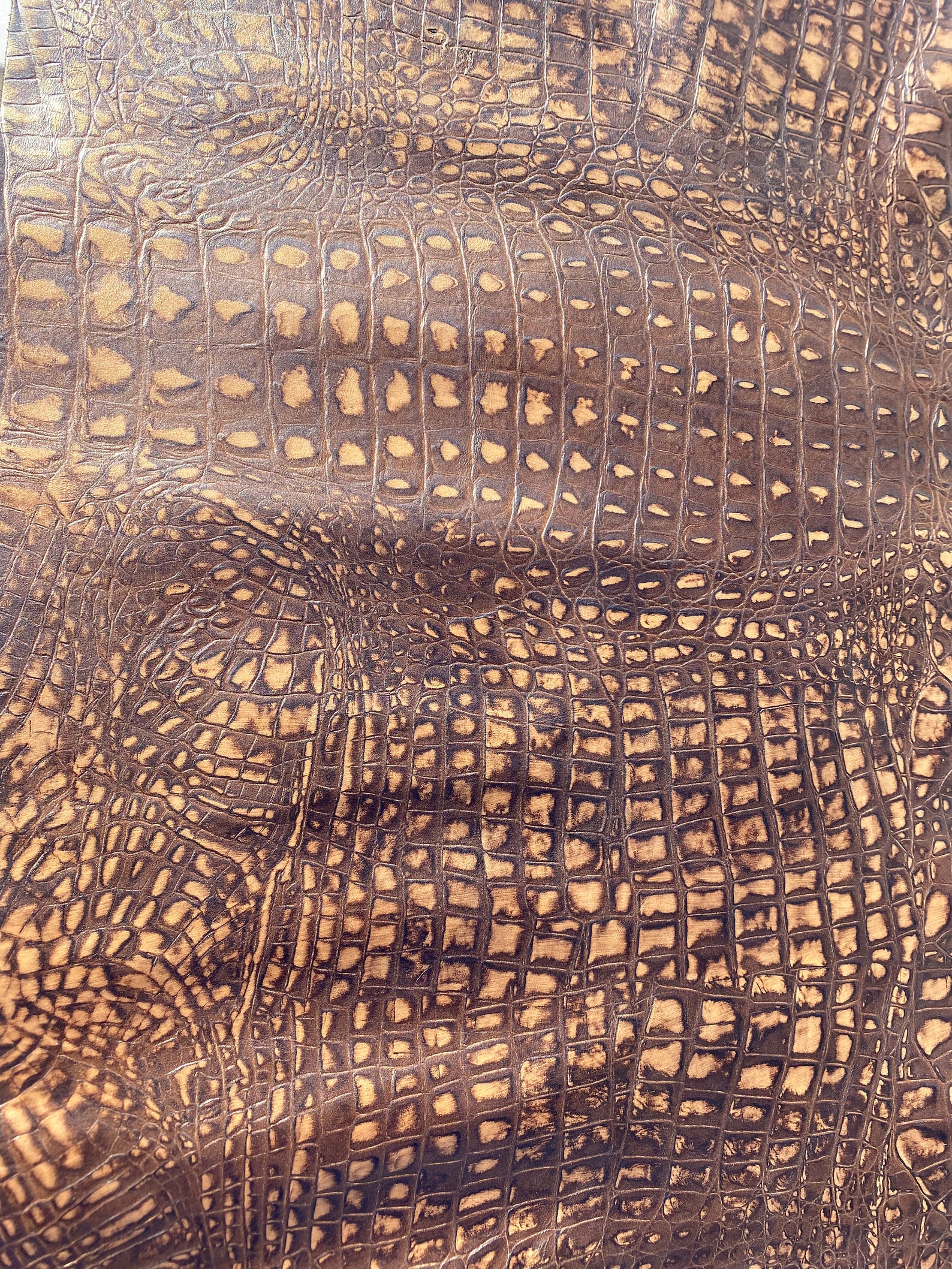 Embossed Leather Cowhide, "crocodile" Brown and Gold, Leather Cuts ...
