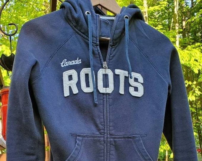Vintage Roots Canada Outdoors Hoodie, Navy Blue W/ Full Zipper, Spell ...