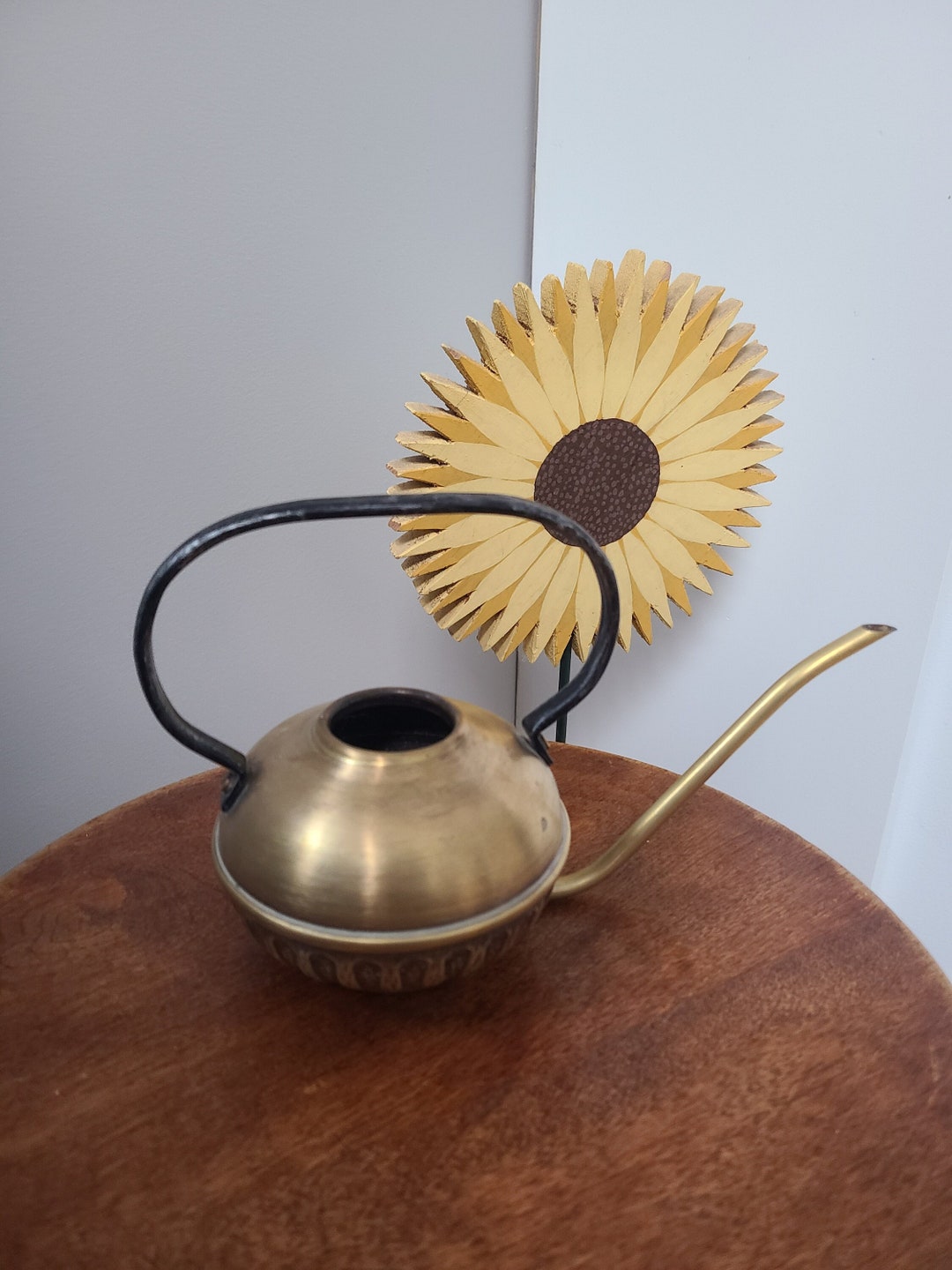 Vintage Brass Watering Can, Stylized Low Profile Watering Can for ...