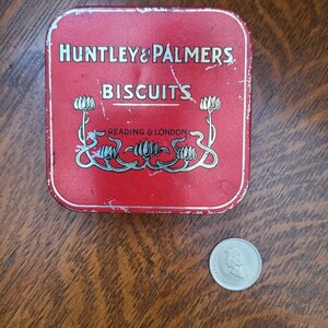 ANTIQUE Huntley & Palmers Red Biscuit Tin, RARE 1930's, Sample Biscuit ...