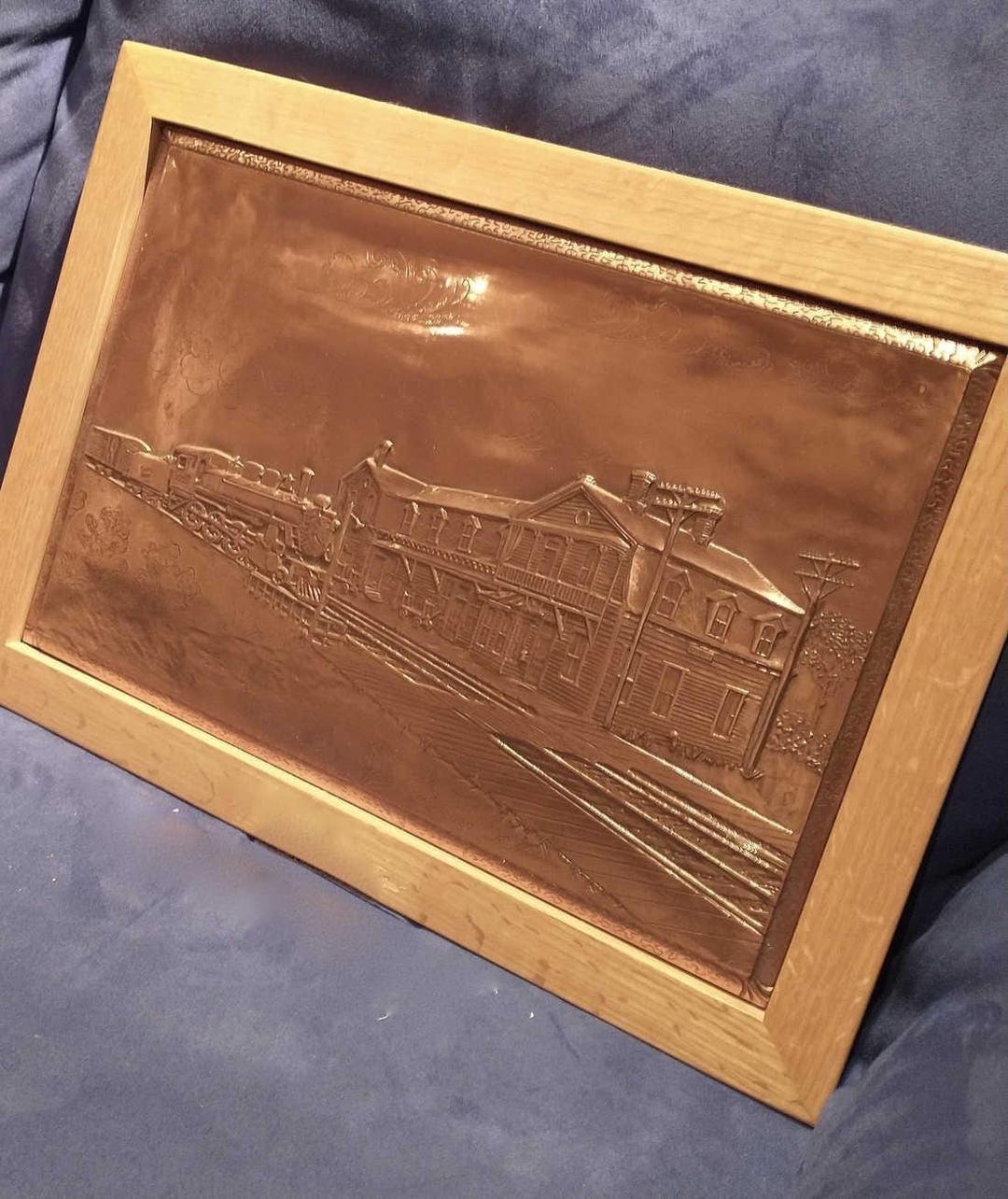 Vintage Copper Relief Train Station Wall Art – Framed Locomotive in ...