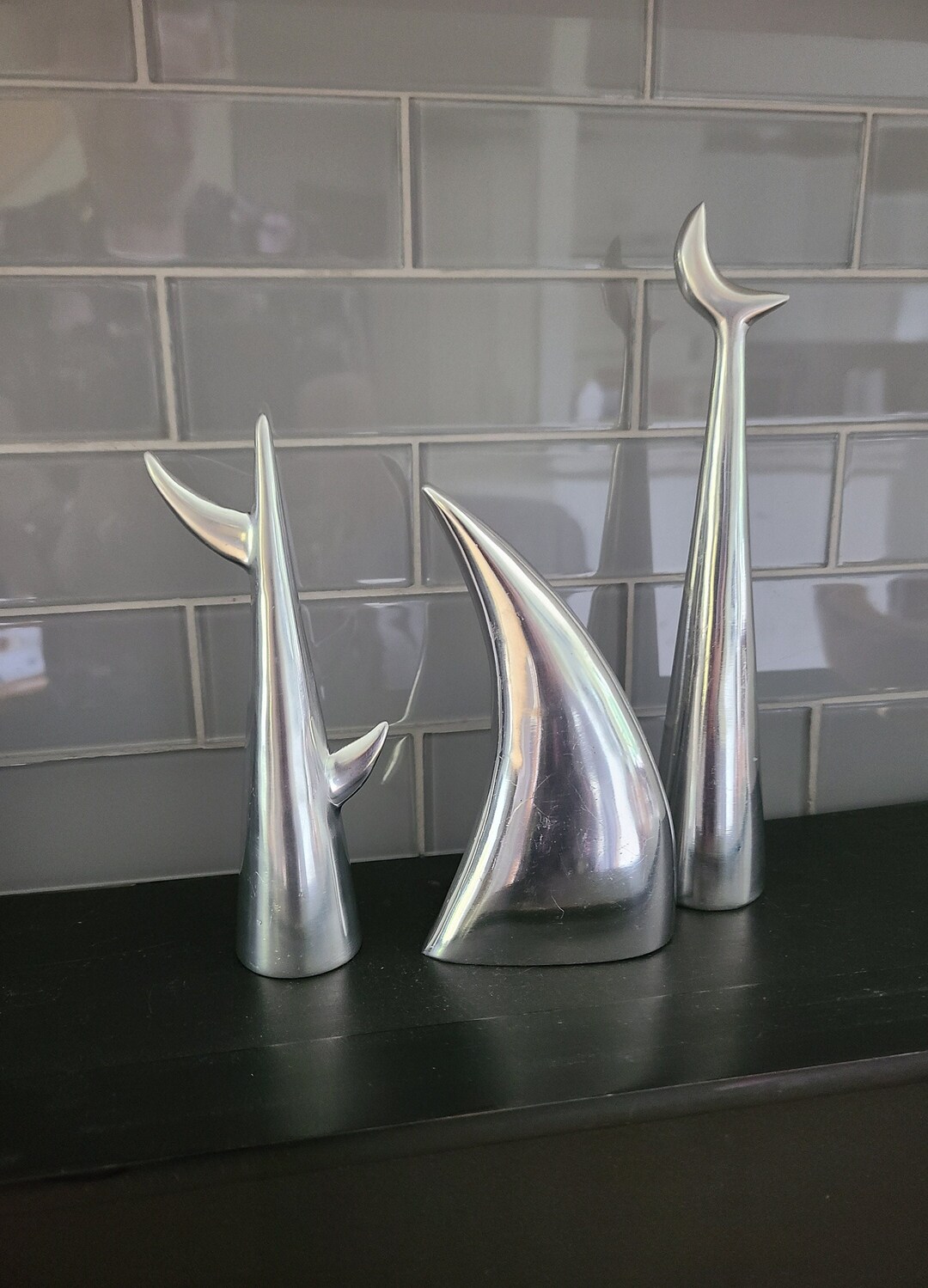 Vintage Marianne & Knut Hagberg Group of 3 Modernist Design Art Decor, Sleek Atomic Aluminum ...