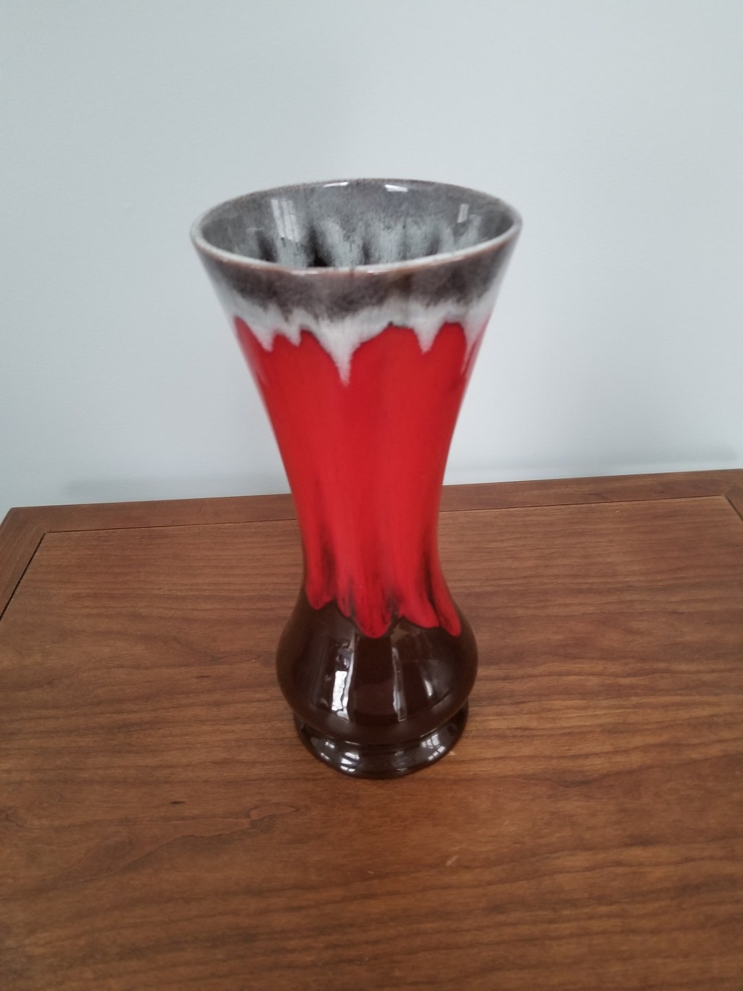 Vintage 1970s Red & Brown Lava Drip Glaze, MCM Canadiana Vase by Alfred ...