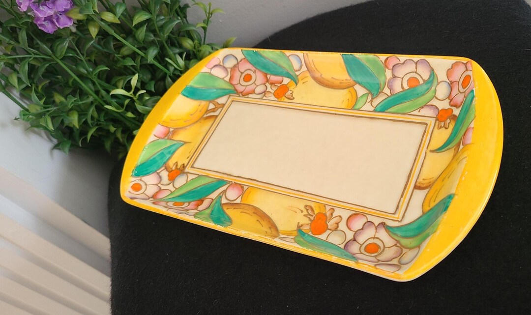 Rare 1930s Charlotte Rhead ART DECO Lemon Tree Shallow Rectangular Tray ...