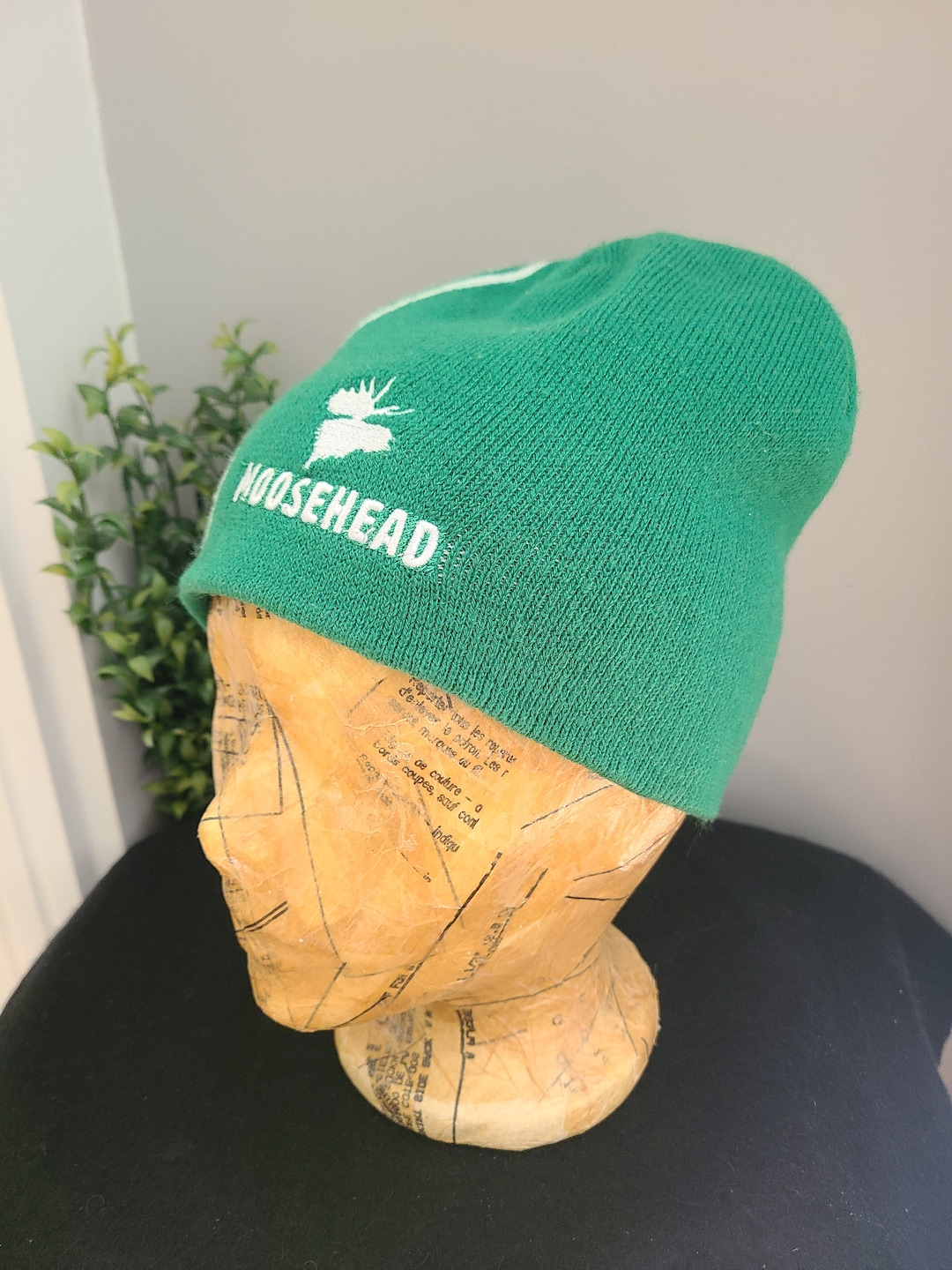 Moosehead Vintage Winter Hat, Green & White Toque Ski Knit Cap, Retro ...