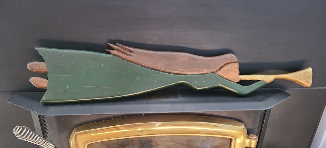Vintage Wood Folk Art ANGEL W/trumpet 33 Long, Heavenly Holiday, Hearth ...