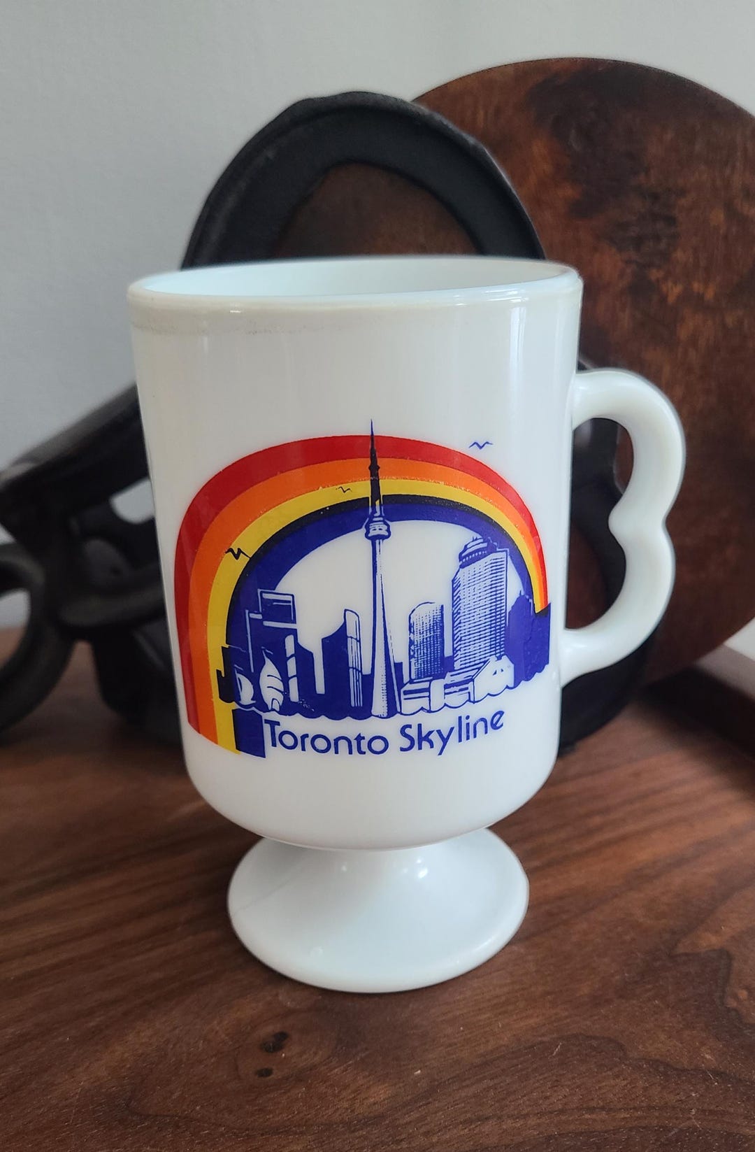 Retro City of Toronto Skyline Coffee Mug, Rainbow CN Tower Footed Milk ...