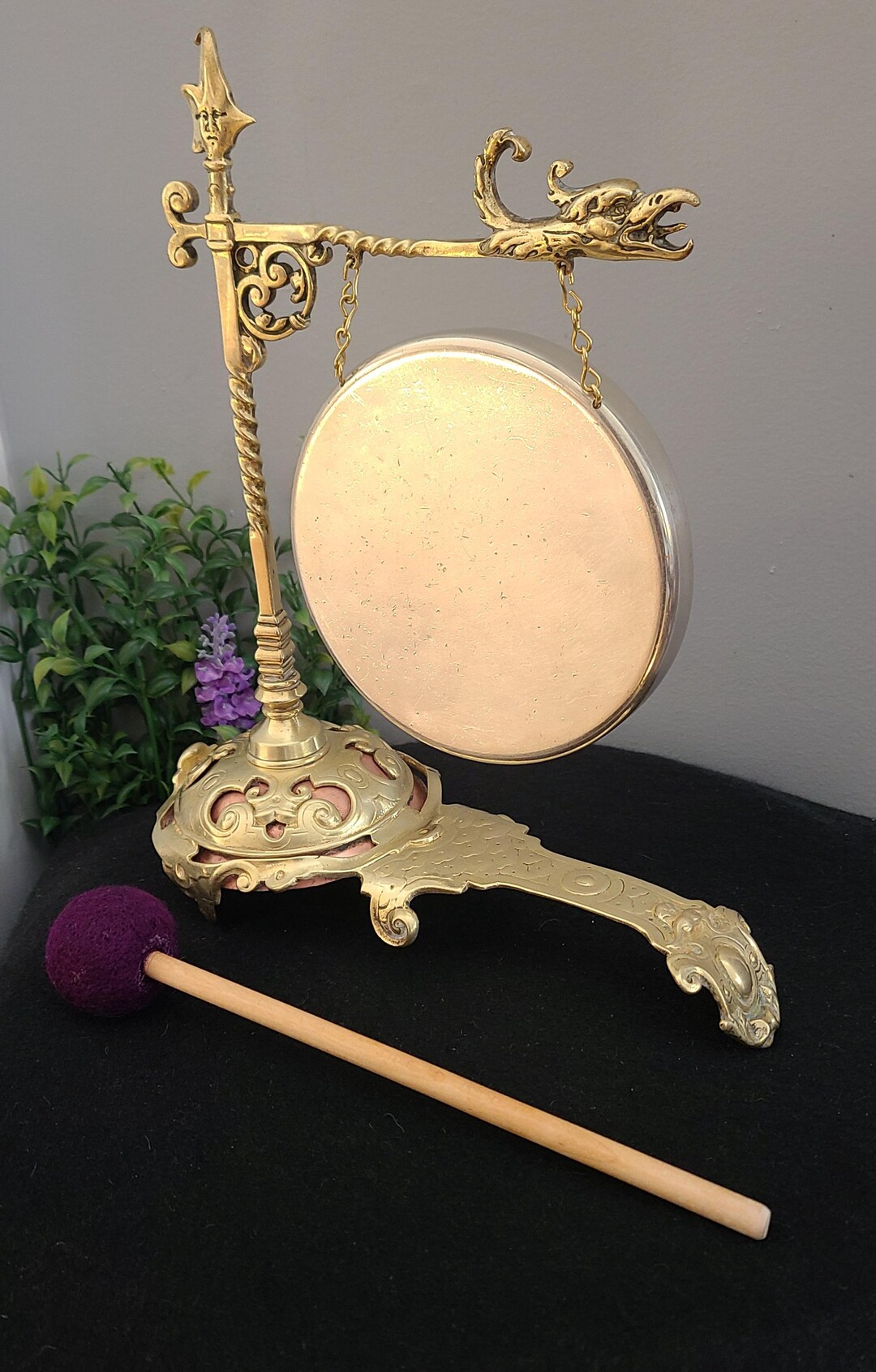 Antique Oriental Brass Dragon Gong, Spectacular Early 20th Century ...