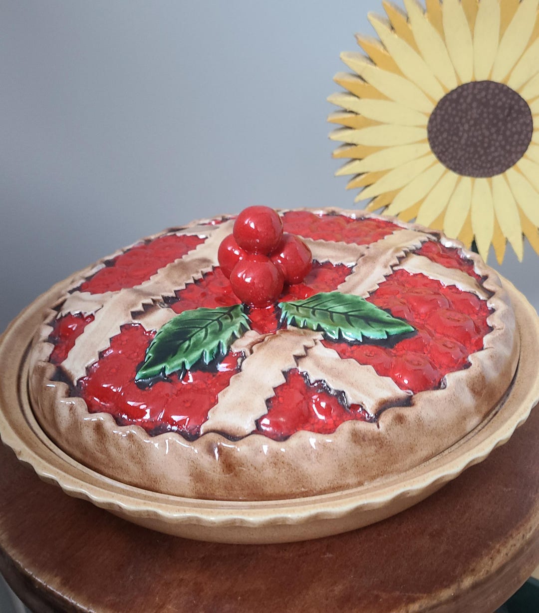 Vintage Ceramic Covered Pie Keeper From Portugal, Sculpted Cherries ...
