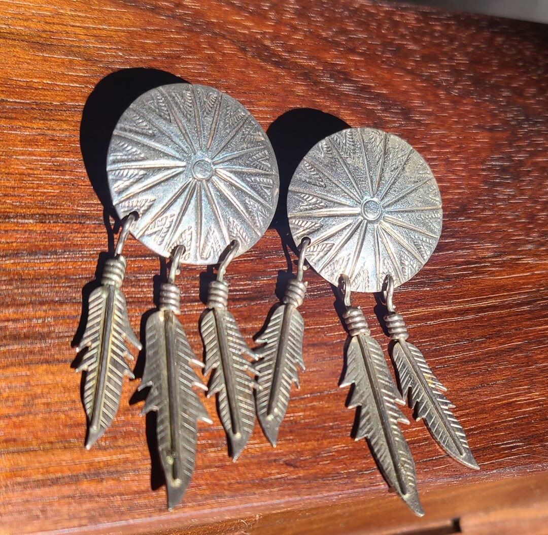 Vintage Sterling Silver Dream Catcher Southwest Concho Feather Tooled ...