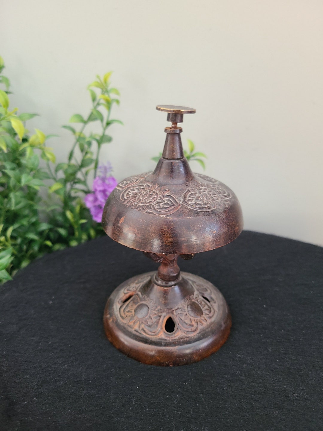 Antique Hotel Service Bell, Solid Brass, Ornate Reception Shopkeeper's ...