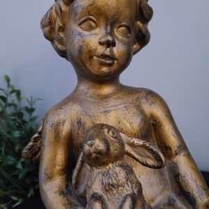 Vintage Winged Cherub Figurine With Rabbit, Classic Victorian Angel ...