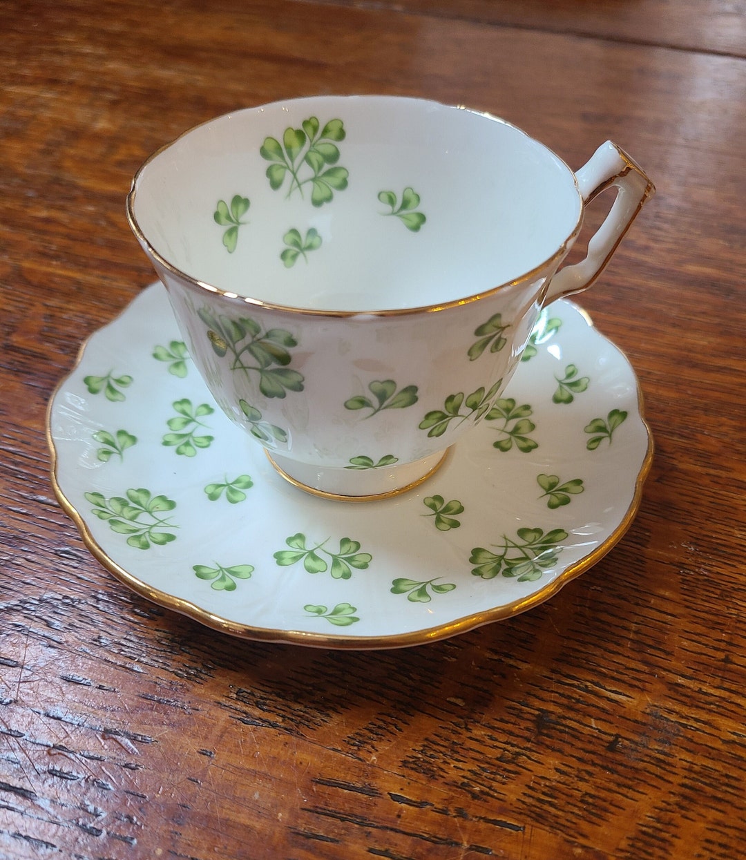 Vintage AYNSLEY Fine White Bone China SHAMROCK Teacup & Saucer 1950's ...