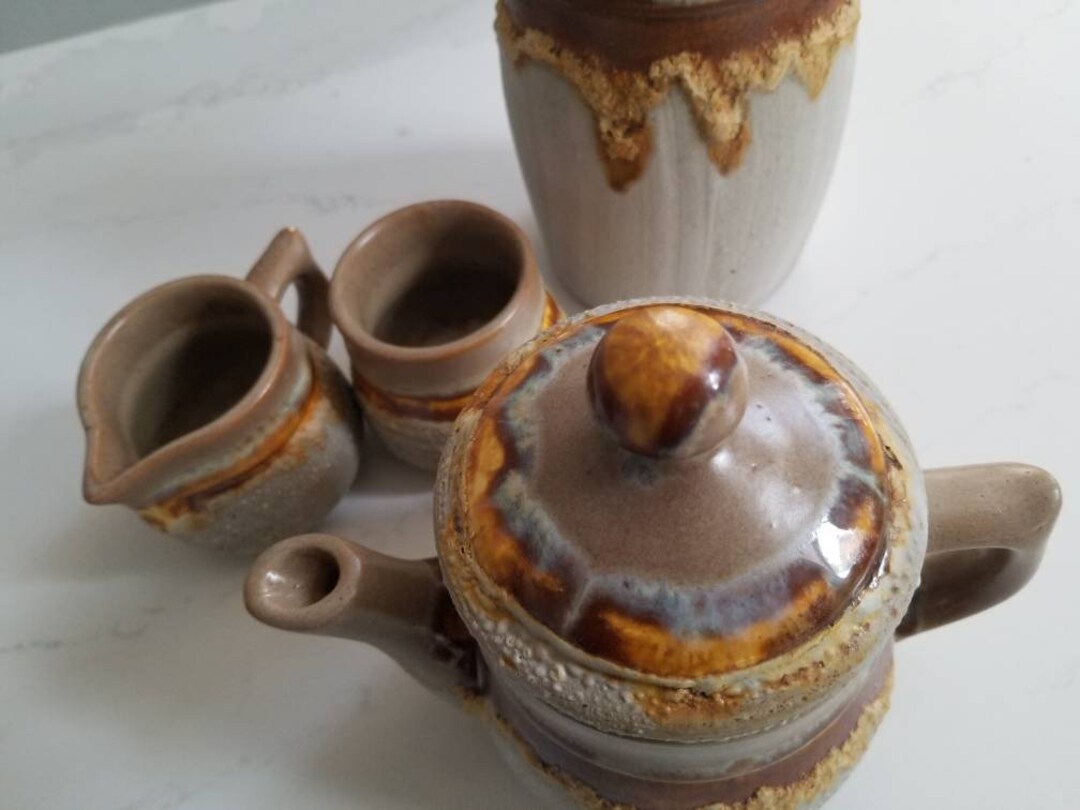 Vintage Lava Drip Tea Set Glaze Art 4 Piece Teapot Coffee Pot, Sugar ...