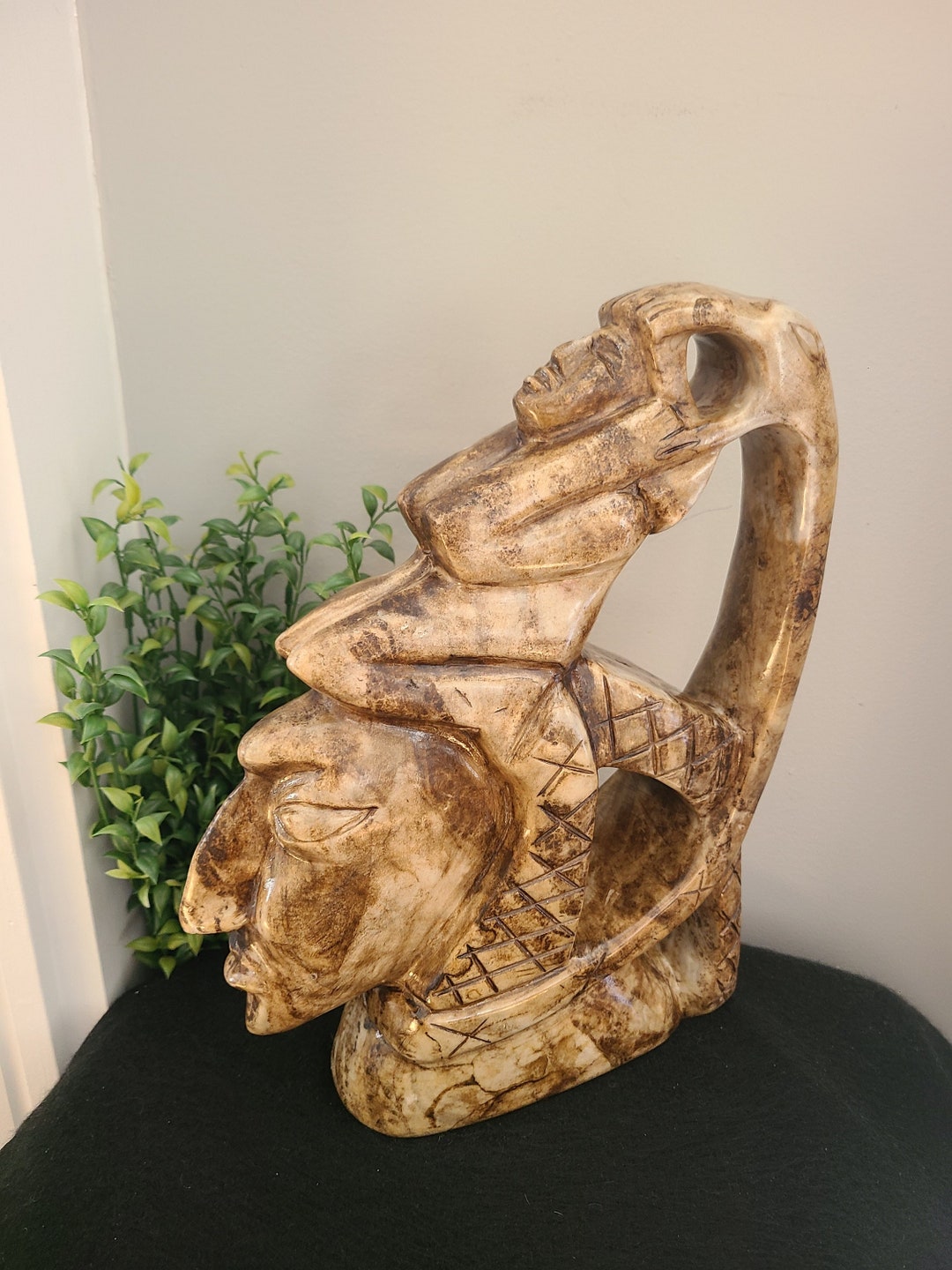 Massive Marble Mayan Aztec Sculpture, Hand Carved Warrior Head W/tribal ...