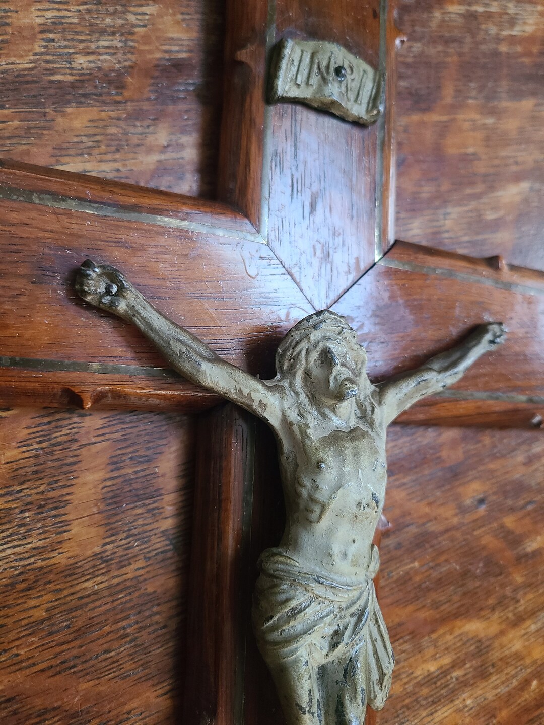 Vintage Wood Cross, Large Rosewood Wall Crucifix, W/brass Inlay and ...