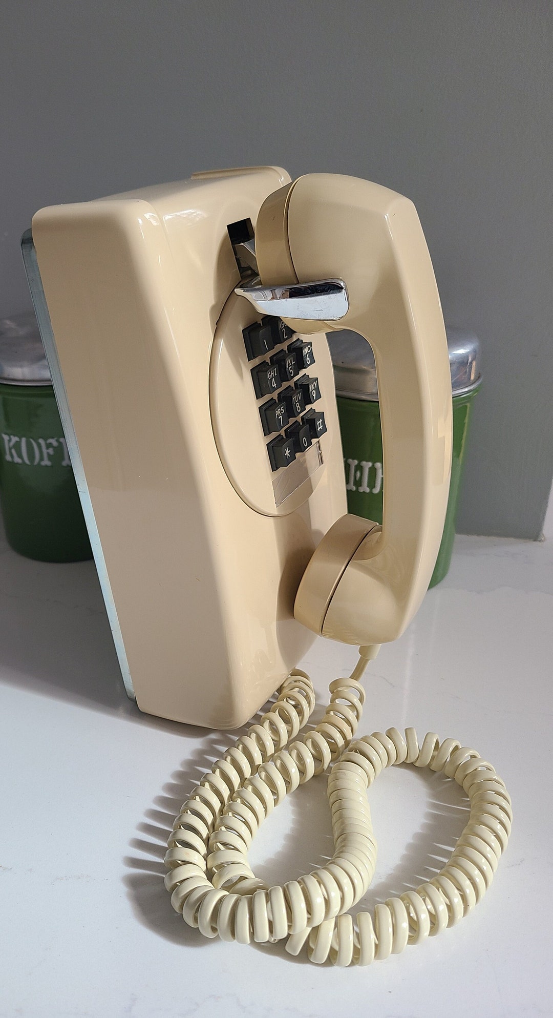 1970's Touch Tone Wall Telephone, Beige/ Cream Northern Electric Wall Mount Phone, Push Button ...