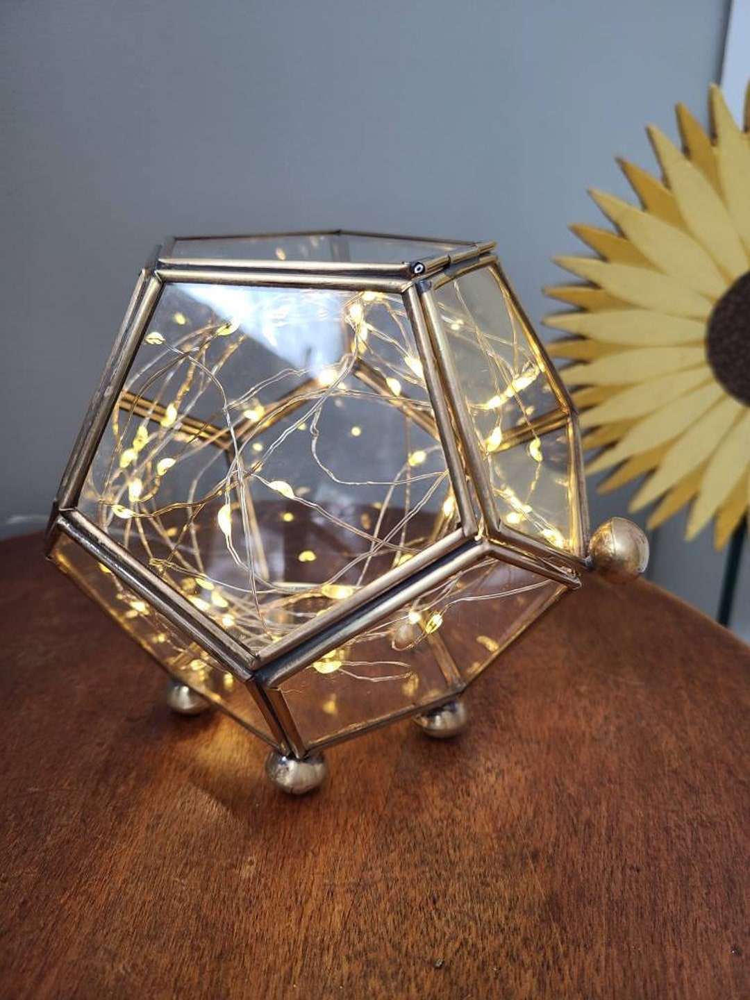 Vintage SOLID Brass & Glass Box W/ball Feet Hinged Opening - Etsy