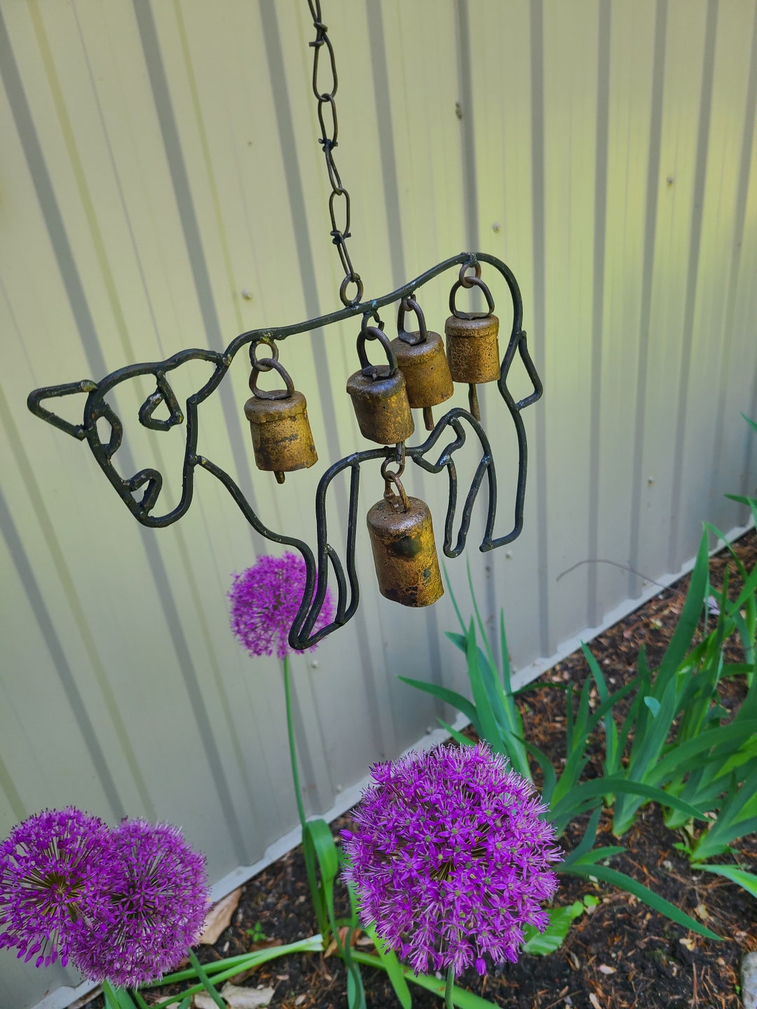 Vintage Cow Shape Wind Chime, Metal Cow Bells, Windchimes, Patio Porch ...