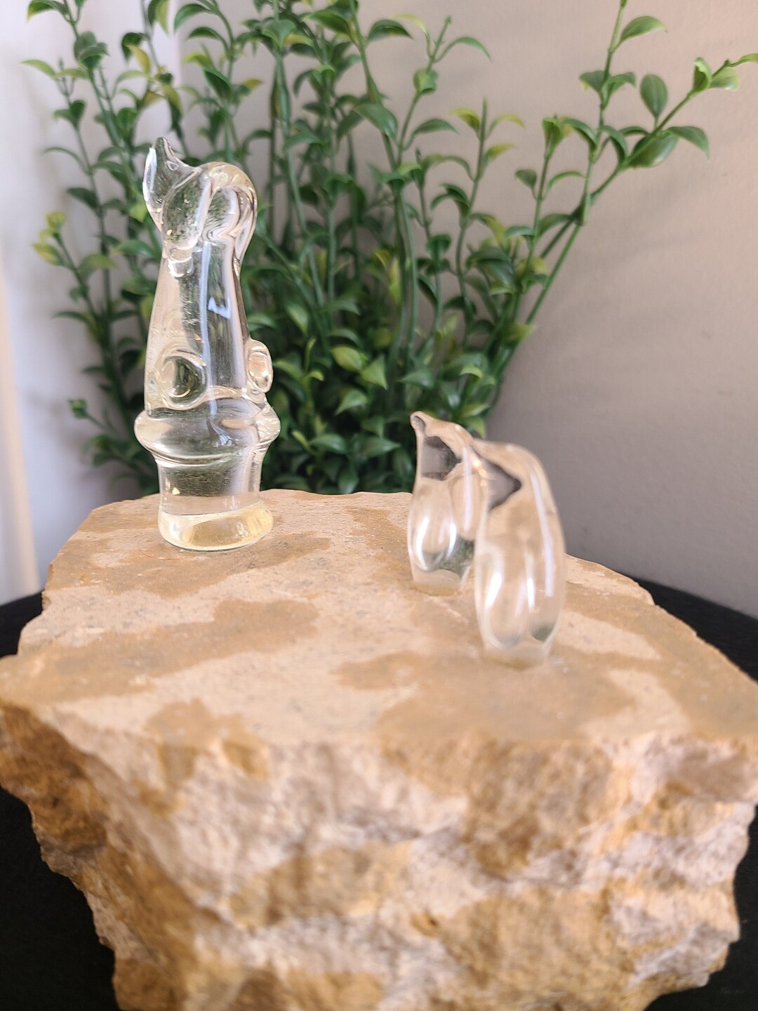 Vintage INUIT SCULPTURE Hand Blown Glass, on Polished Limestone Rock ...