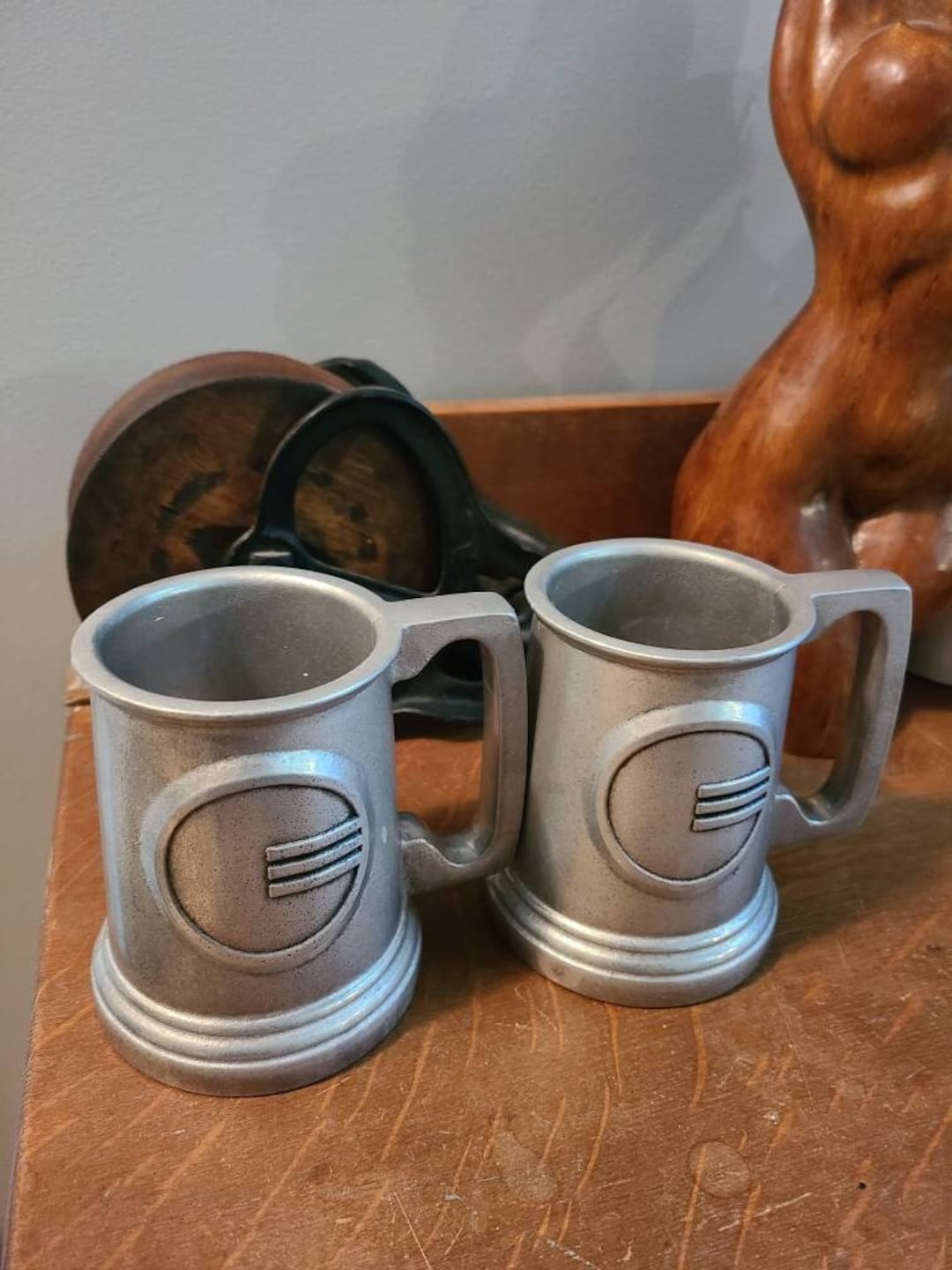 Vintage Pewter Beer Steins Tankards -TWO (2) Pewter Mugs- Swag Barware ...