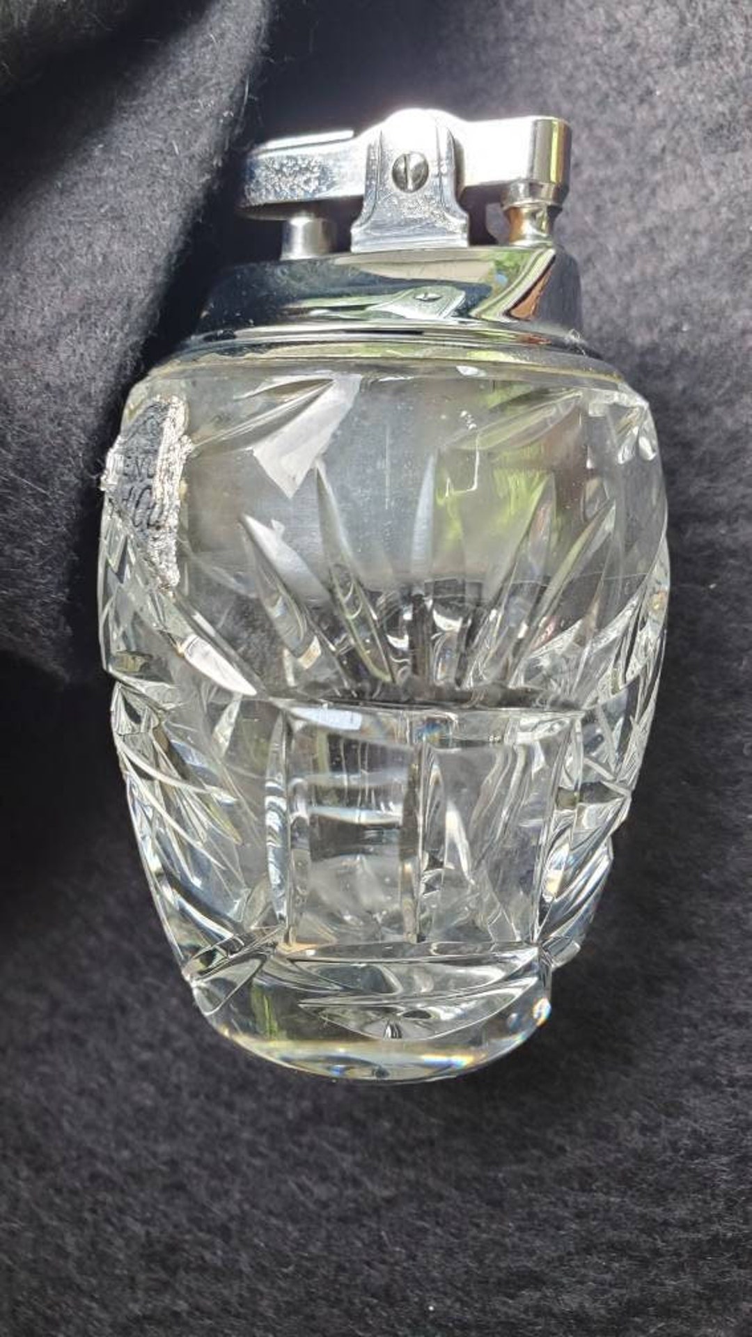 Vintage Crystal Lighter, Glass Crystal Table Lighter, Japan, Chrome Lid ...