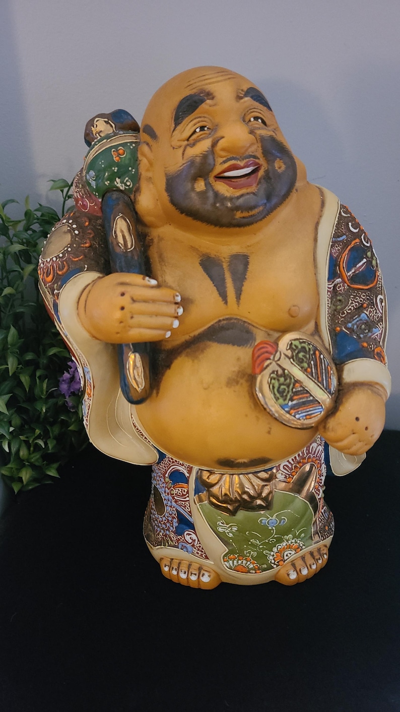 Antique Japanese Satsuma Ceramic Buddha Statue, 11" High Kutani Hotei ...