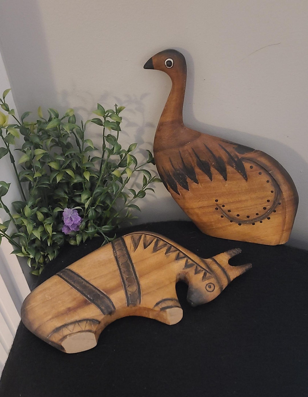 Primitive Wood Peacock and Bull, Unique Vintage Animal Figures From ...