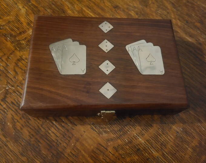 Vintage Wooden Playing Card Box W/brass Card & Dice Inlay, Rosewood ...