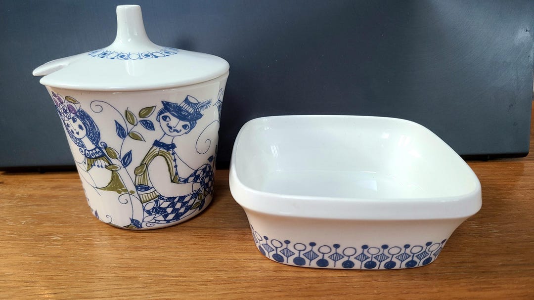 Figgjo Flint Turi Design Lotte Norway Floral Bird Sugar Bowl & Small ...