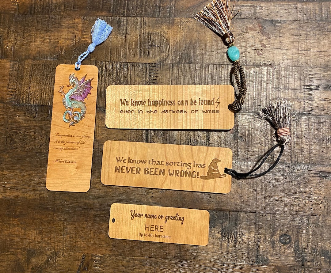 Laser Engraved, Laser Cut and Handpainted Cherry Wood Bookmarks With ...