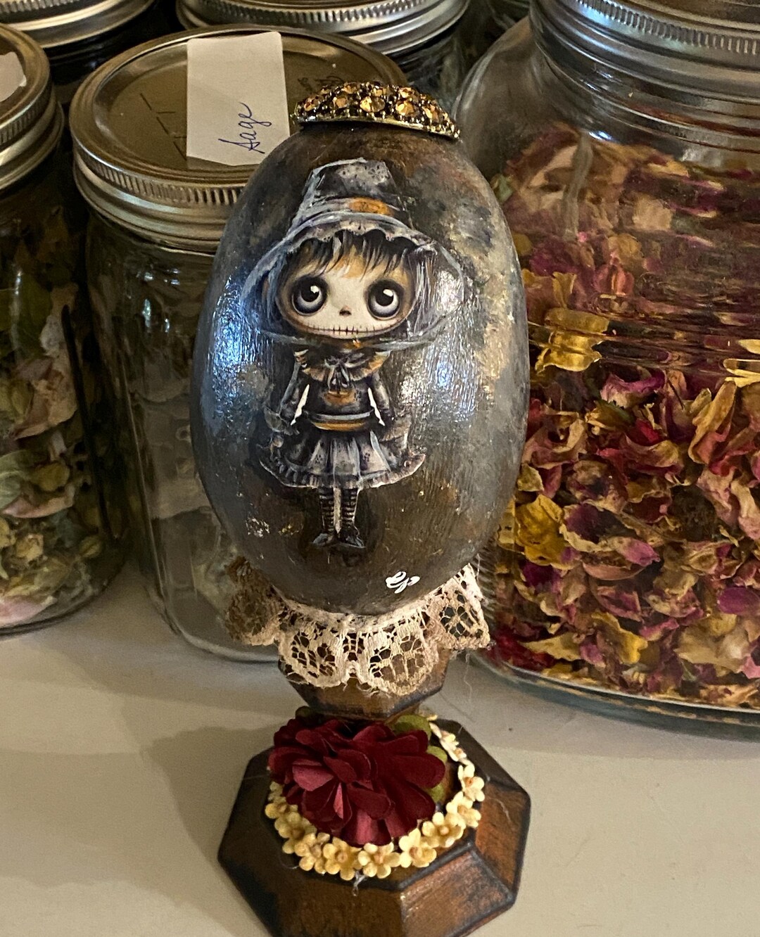 Handmade Creepy Zombie Girl Shelf Sitter - Mixed Media Gourd Art 'dawn ...