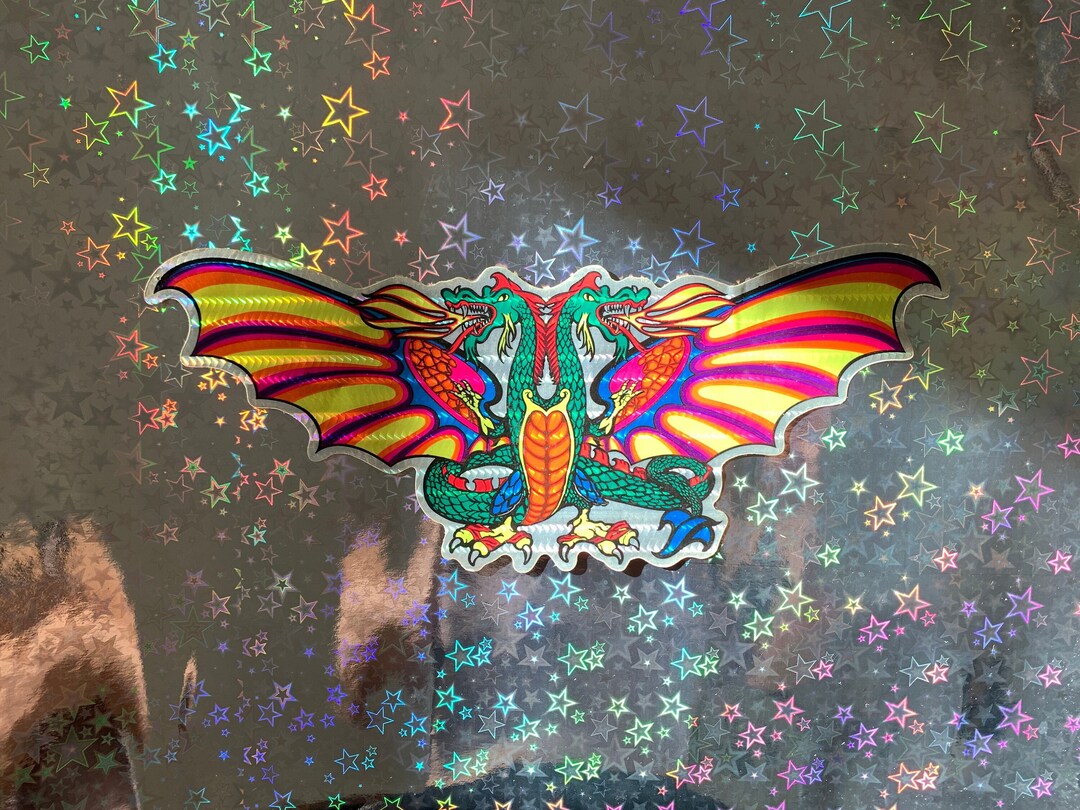 Vintage Holographic Two Headed Dragon Sticker / Fantasy / 1990s 1980s ...