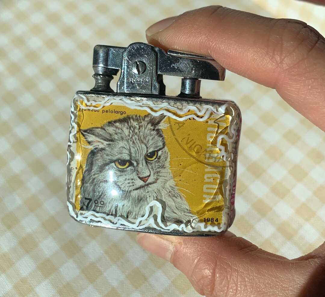 Working Vintage Lighter / Upcycled Design / Cat Stamps / Nicaragua ...
