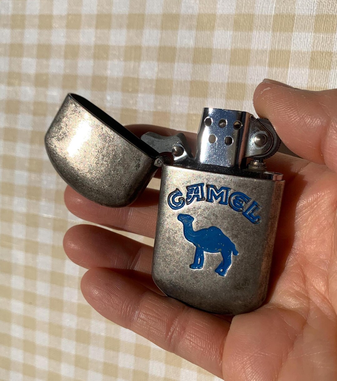 Working Vintage Lighter / Camel Cigarette Ad Lighter / Blue Silver Tone ...