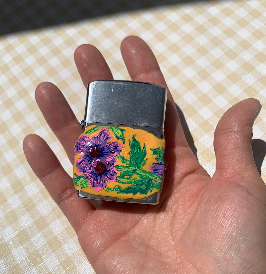 Working Upcycled Flip Top Lighter / Hand Painted / Decorated / Floral ...