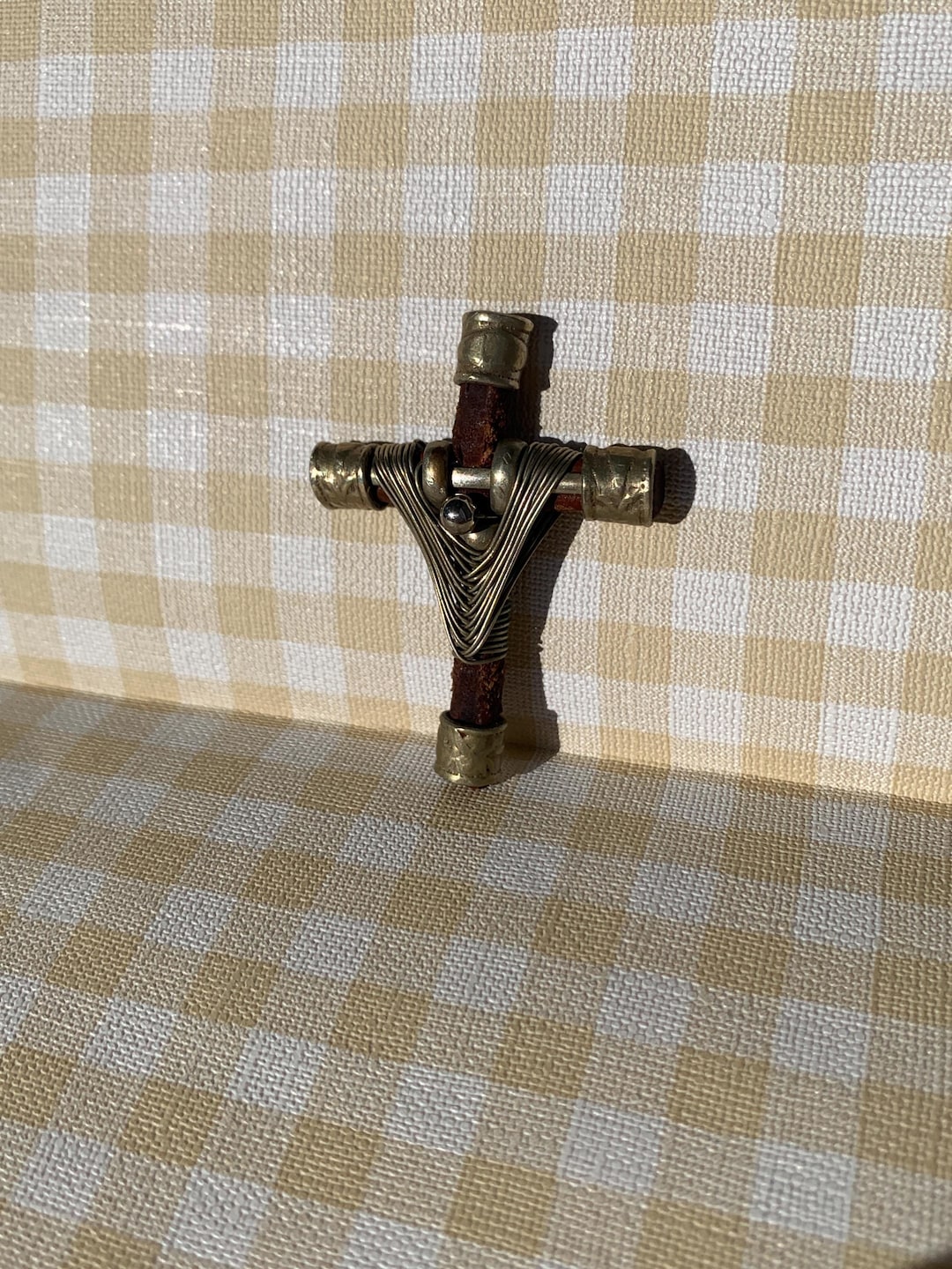 Vintage Cross / Natural / Hand Made / Leather Metal / for Rituals ...