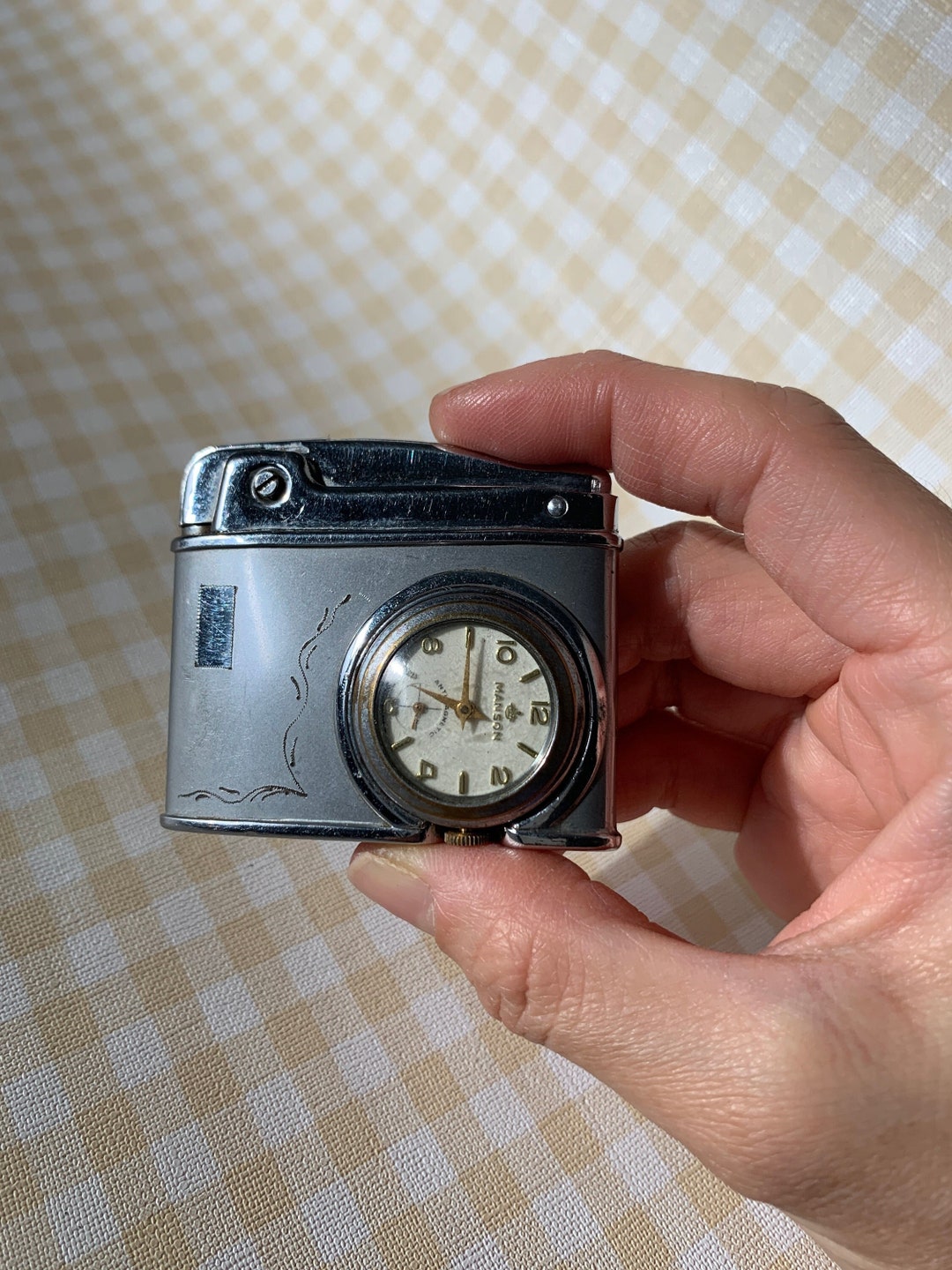 Working Vintage Clock Lighter / Flint + Wick / Pocket Petrol / Mid ...