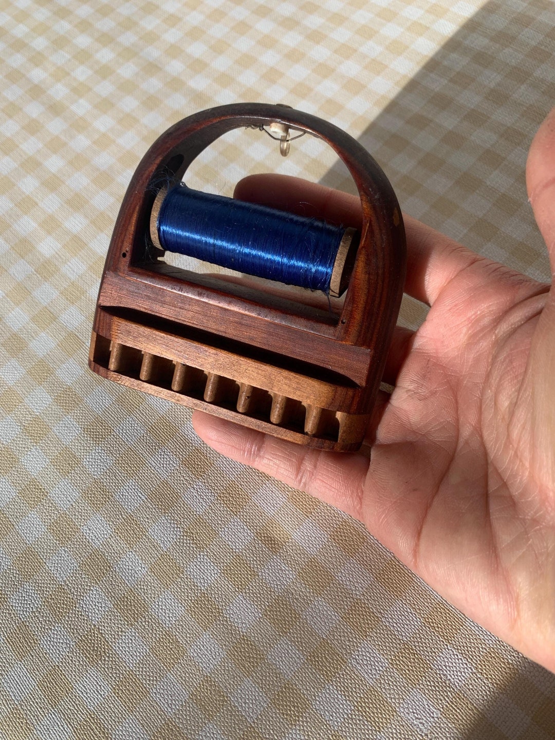 Mid Century Spool and Hanger / Sewing / Crafts / Wooden Spool With ...