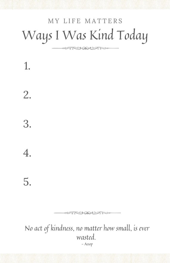 Daily Kindness Worksheet | Etsy