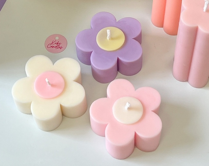 Daisy Candle Flower Candle Pastel Candles Pastel Color - Etsy