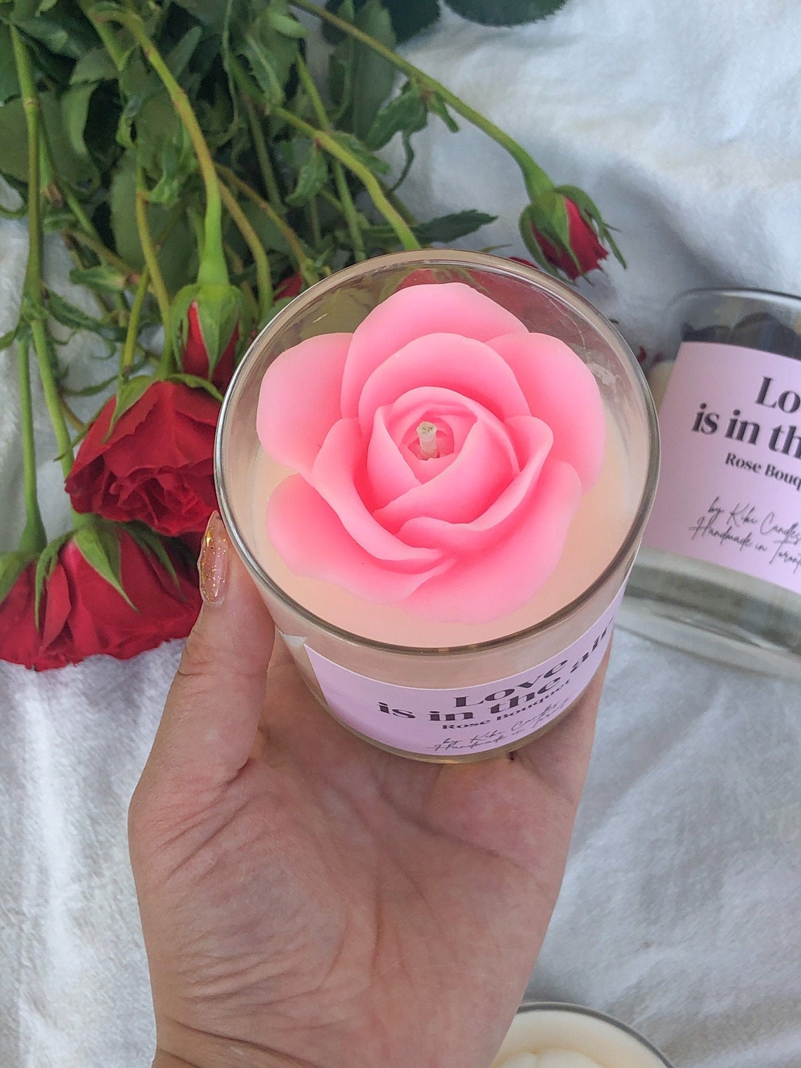 Rose Candle Rose Bouquet Candle Floral Scented Candle - Etsy