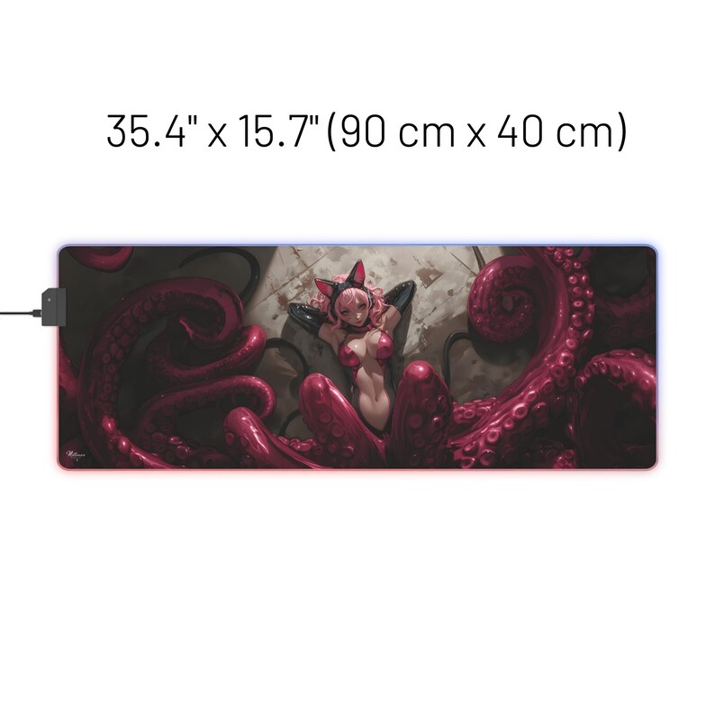 Anime Desk Mat RGB | Pink Hair Tentacle Fantasy Cat Girl Mouse Pad ...