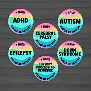 Autism Awareness Pins, ADHD Buttons, Cerebral Palsy, Down Syndrome ...