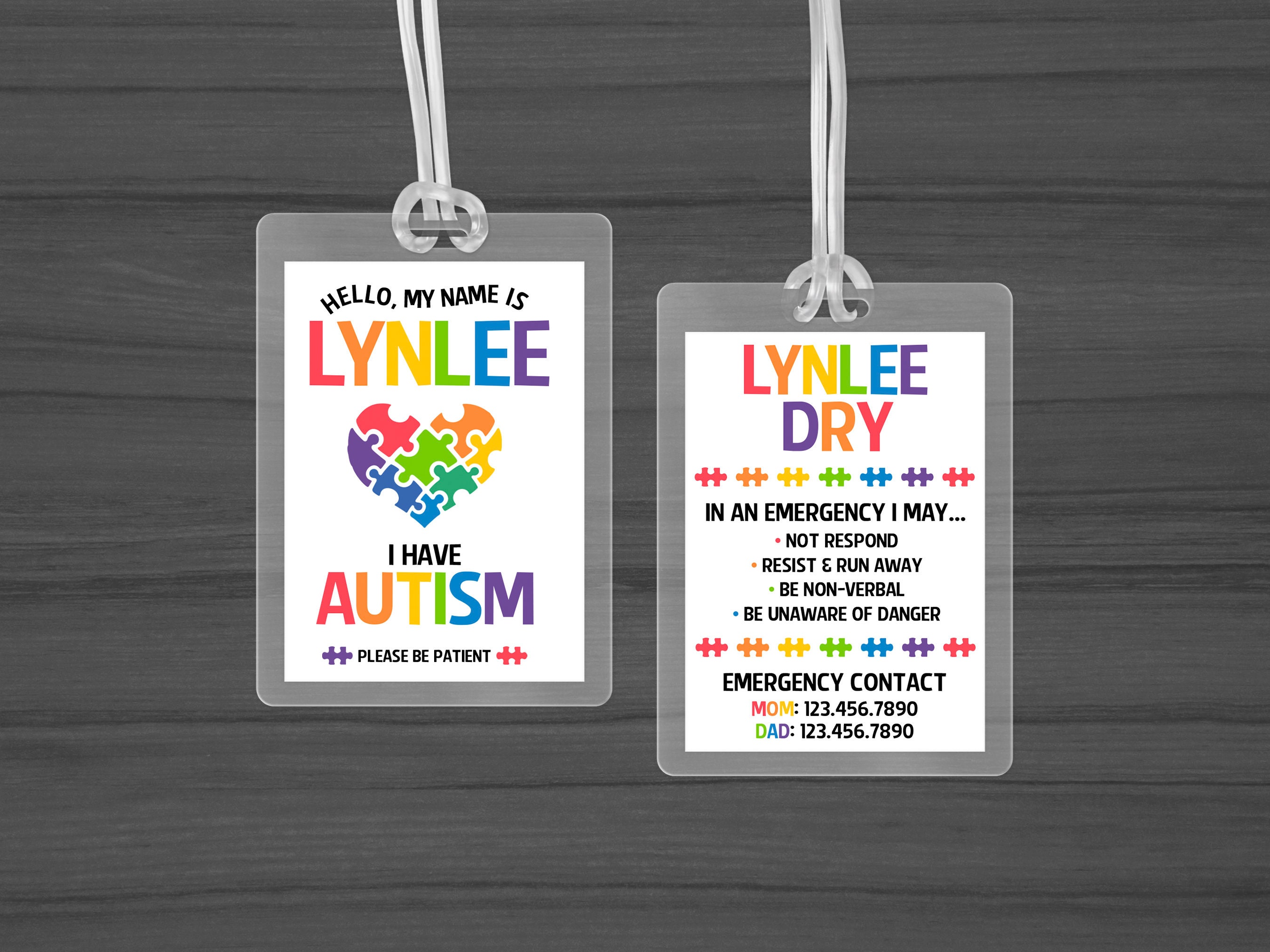Autism Card | I Am Autistic | Autism Medical ID Tag | Saftey Tag ...