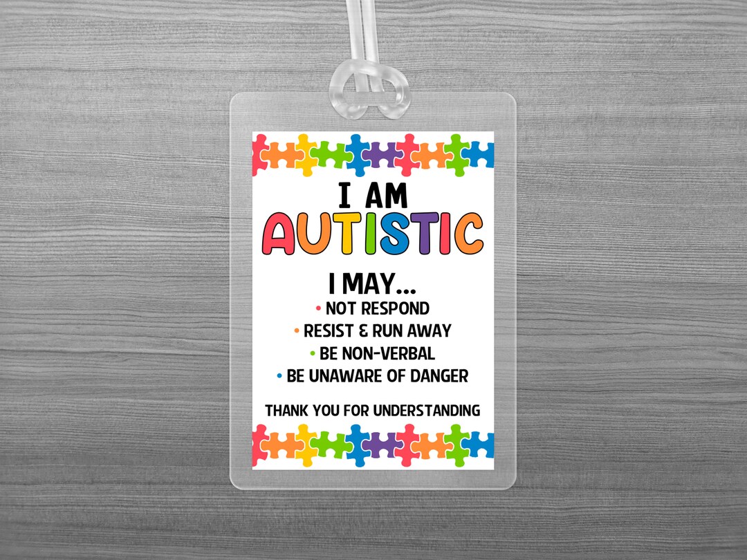 Autism Card I Am Autistic Autism Medical ID Tag Saftey Tag Autism ...