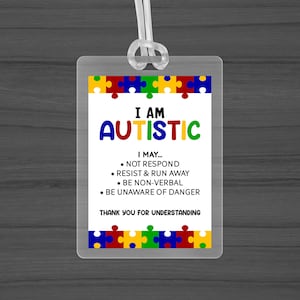 Autism Card I Am Autistic Autism Medical ID Tag Saftey Tag Autism ...