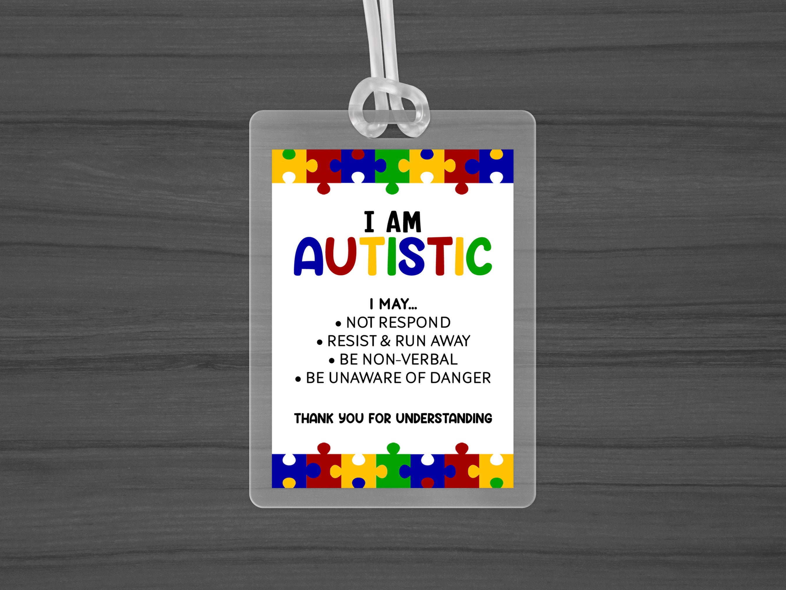Autism Card | I Am Autistic | Autism Medical ID Tag | Saftey Tag ...