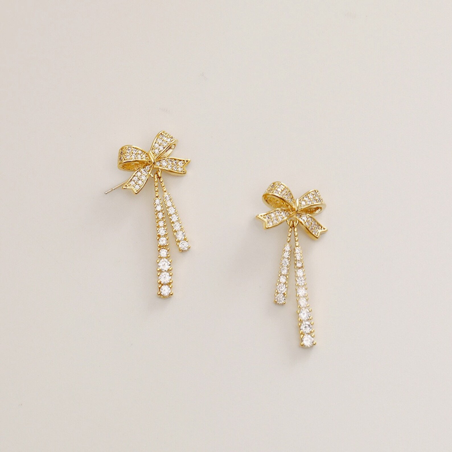 Bow Drop Earrings Crystal Bow Earrings Bow Geometric Drop - Etsy